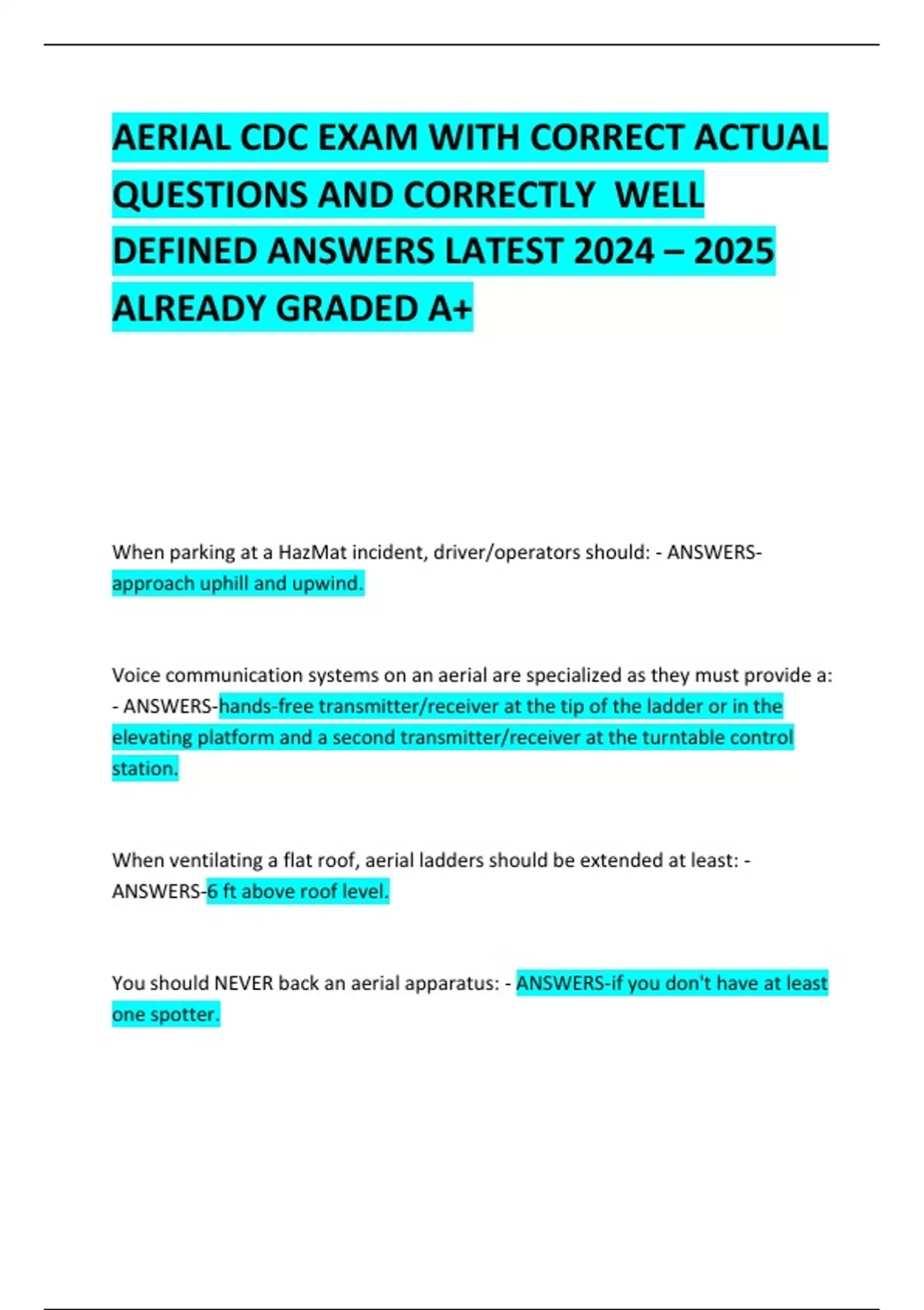 AERIAL CDC EXAM WITH CORRECT ACTUAL QUESTIONS AND CORRECTLY WELL ...