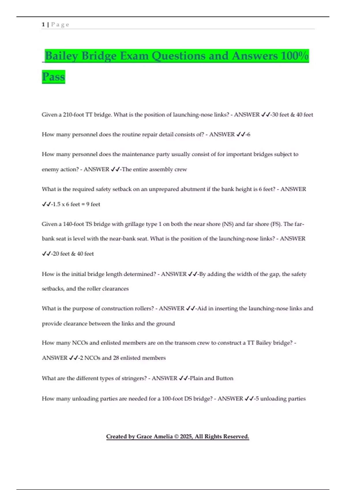 Bailey Bridge Exam Questions and Answers 100% Pass - Bailey Bridge ...