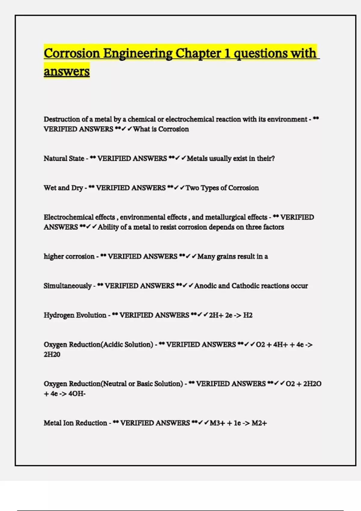 Corrosion Engineering Chapter 1 questions with answers - Corrosion ...
