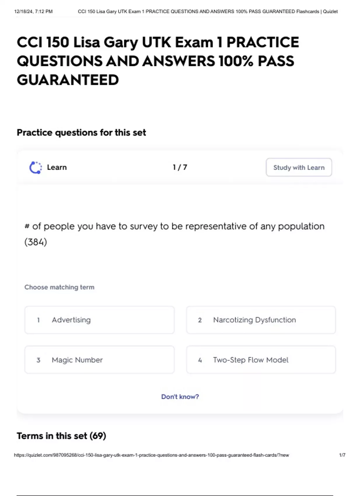 CCI 150 Lisa Gary UTK Exam 1 PRACTICE QUESTIONS AND ANSWERS 100% PASS ...