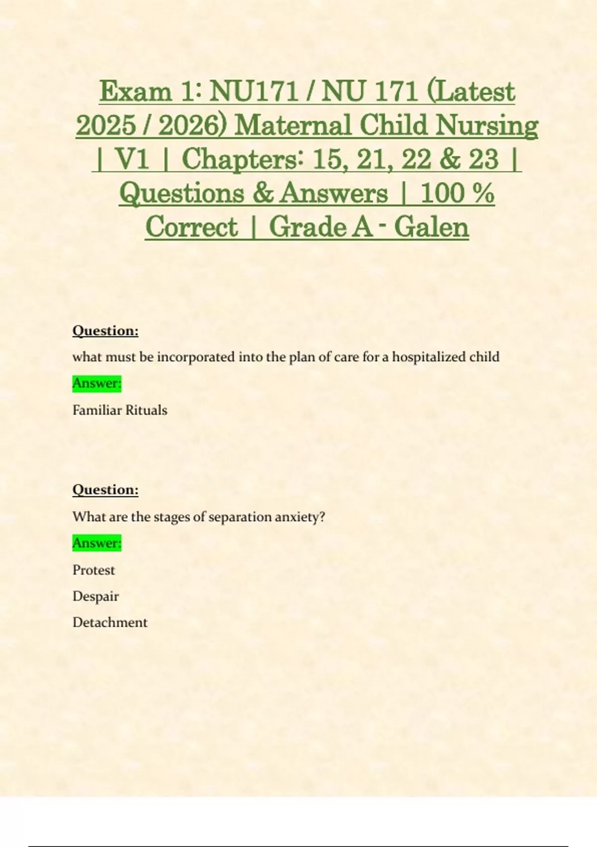 Exam 1: NU171 / NU 171 (Latest 2025 / 2026 Updates STUDY BUNDLE WITH ...