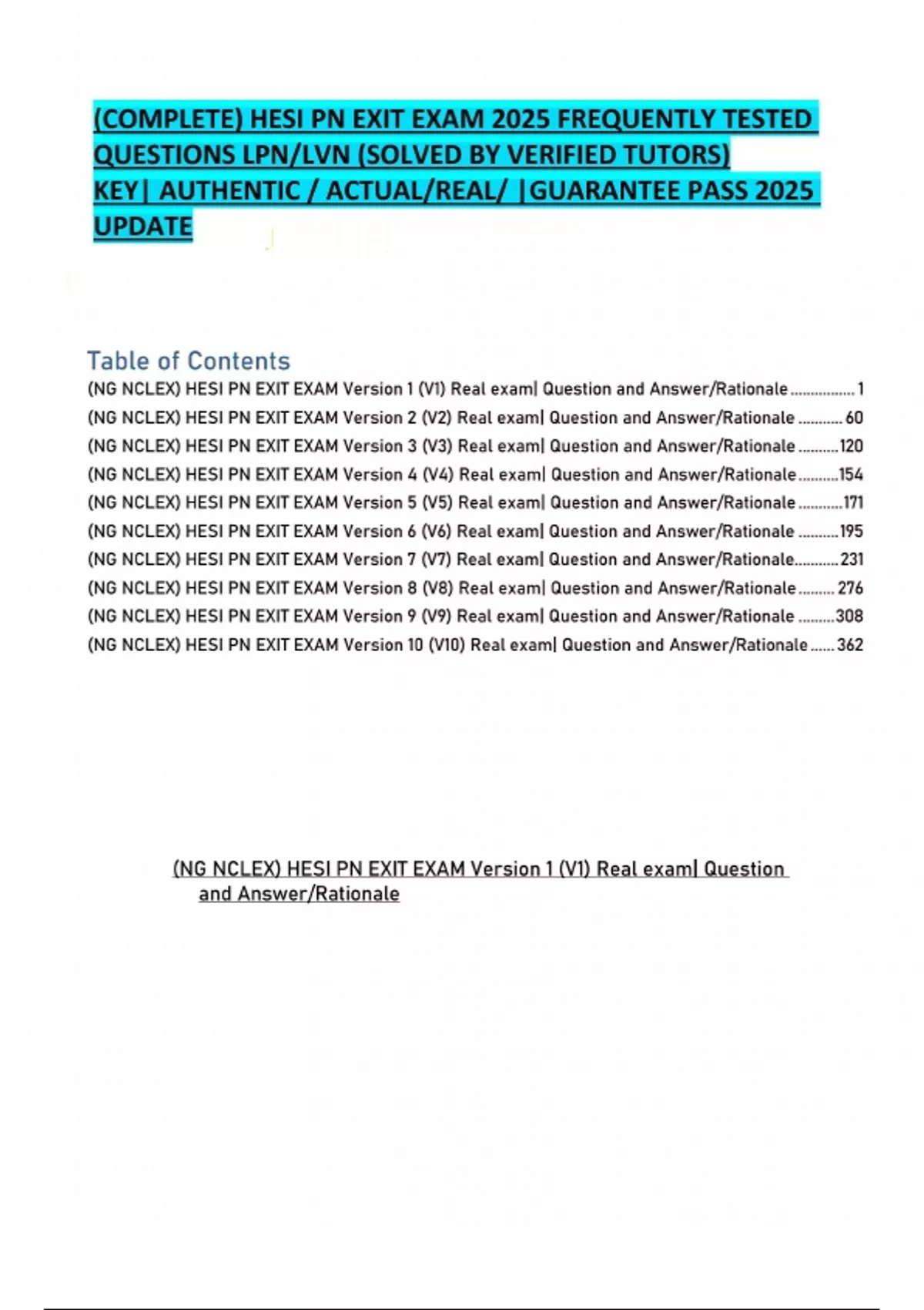 (COMPLETE) HESI PN EXIT EXAM 2025 FREQUENTLY TESTED QUESTIONS LPN/LVN ...