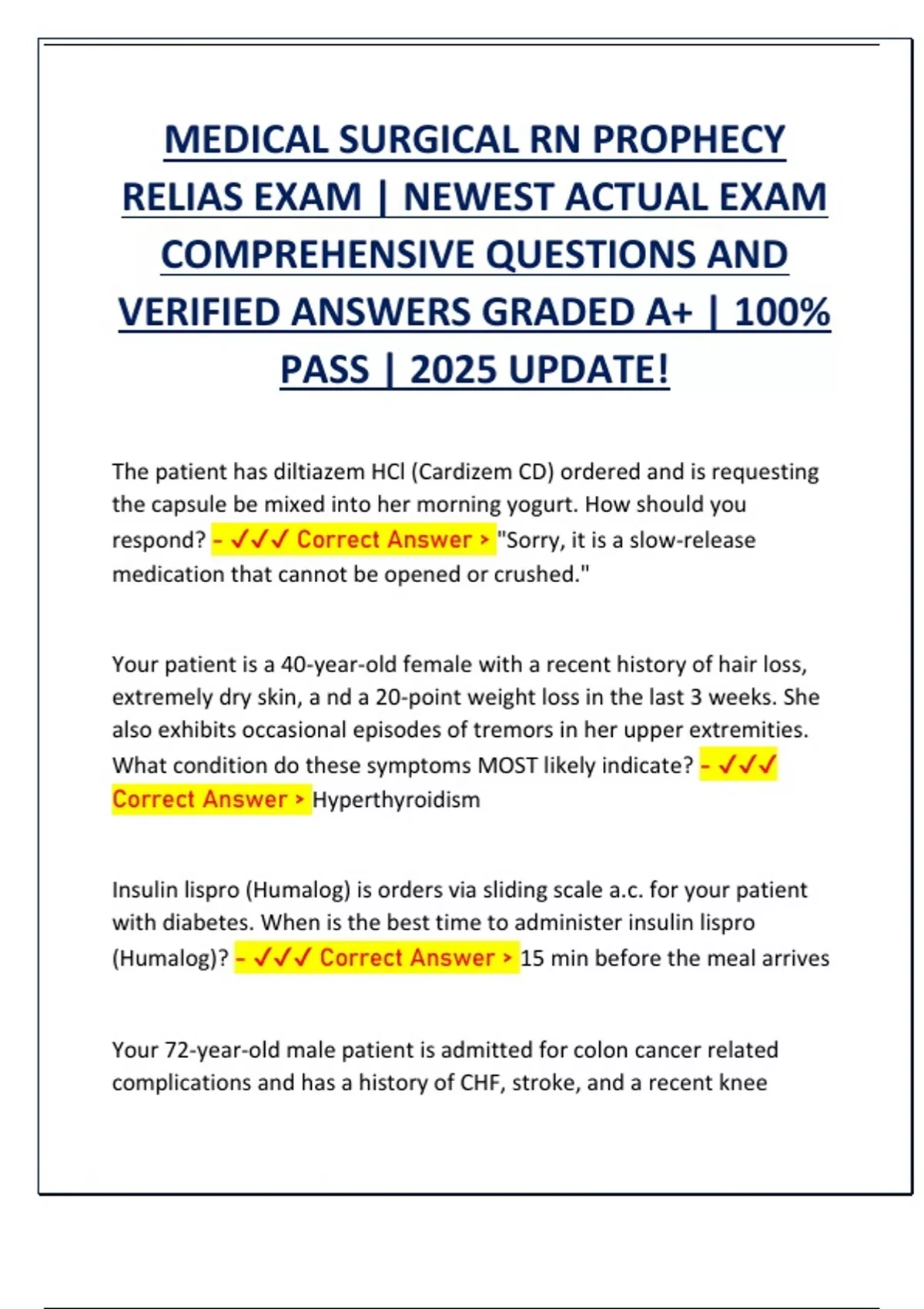 MEDICAL SURGICAL RN PROPHECY RELIAS EXAM | NEWEST ACTUAL EXAM ...