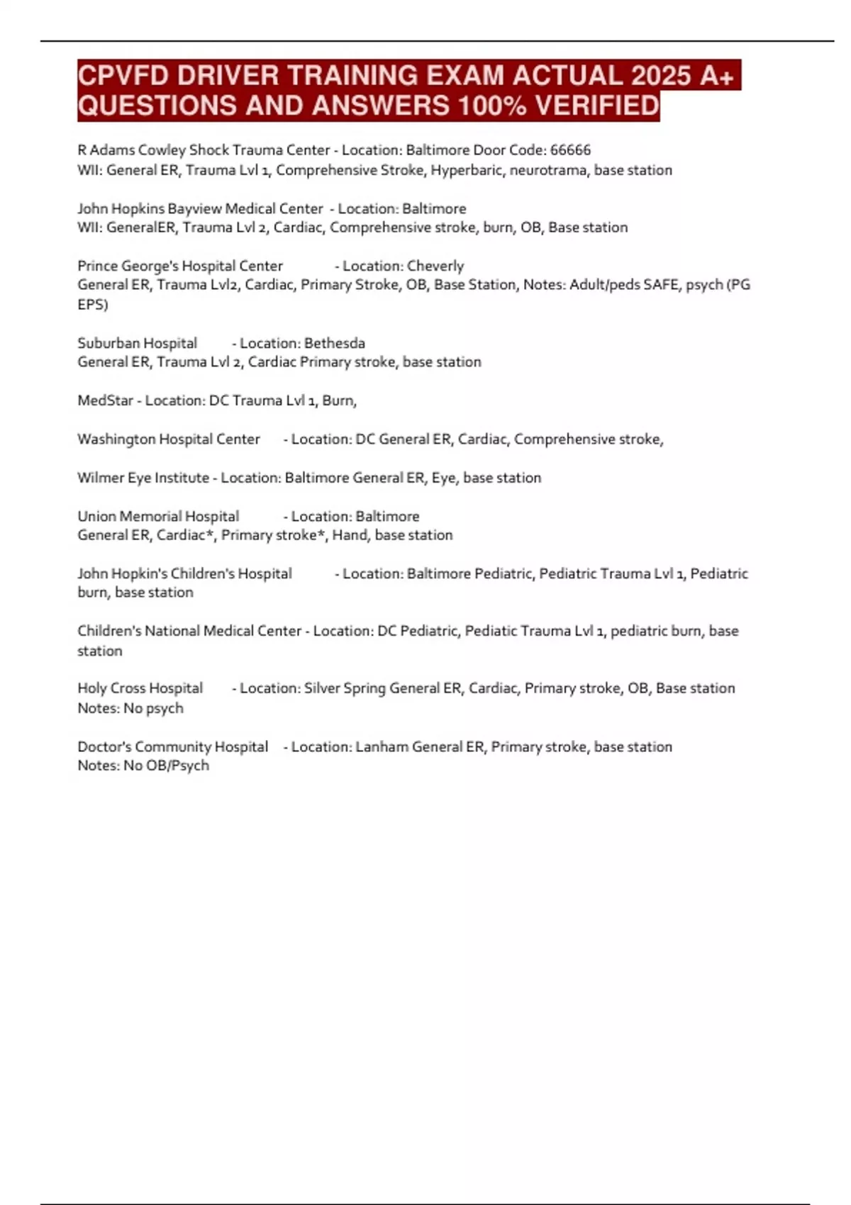 CPVFD DRIVER TRAINING EXAM ACTUAL 2025 A+ QUESTIONS AND ANSWERS 100% ...