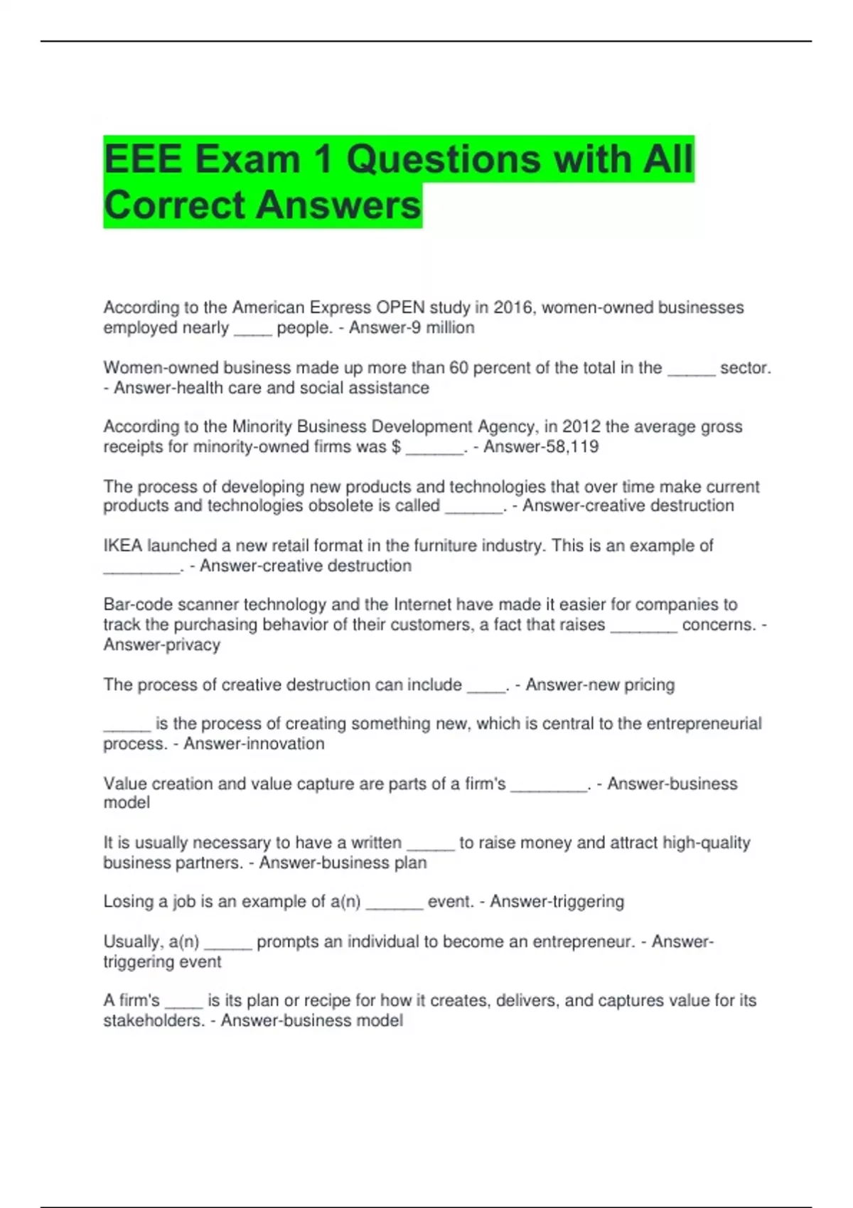 EEE Exam 1 Questions with All Correct Answers - EEE - Stuvia US