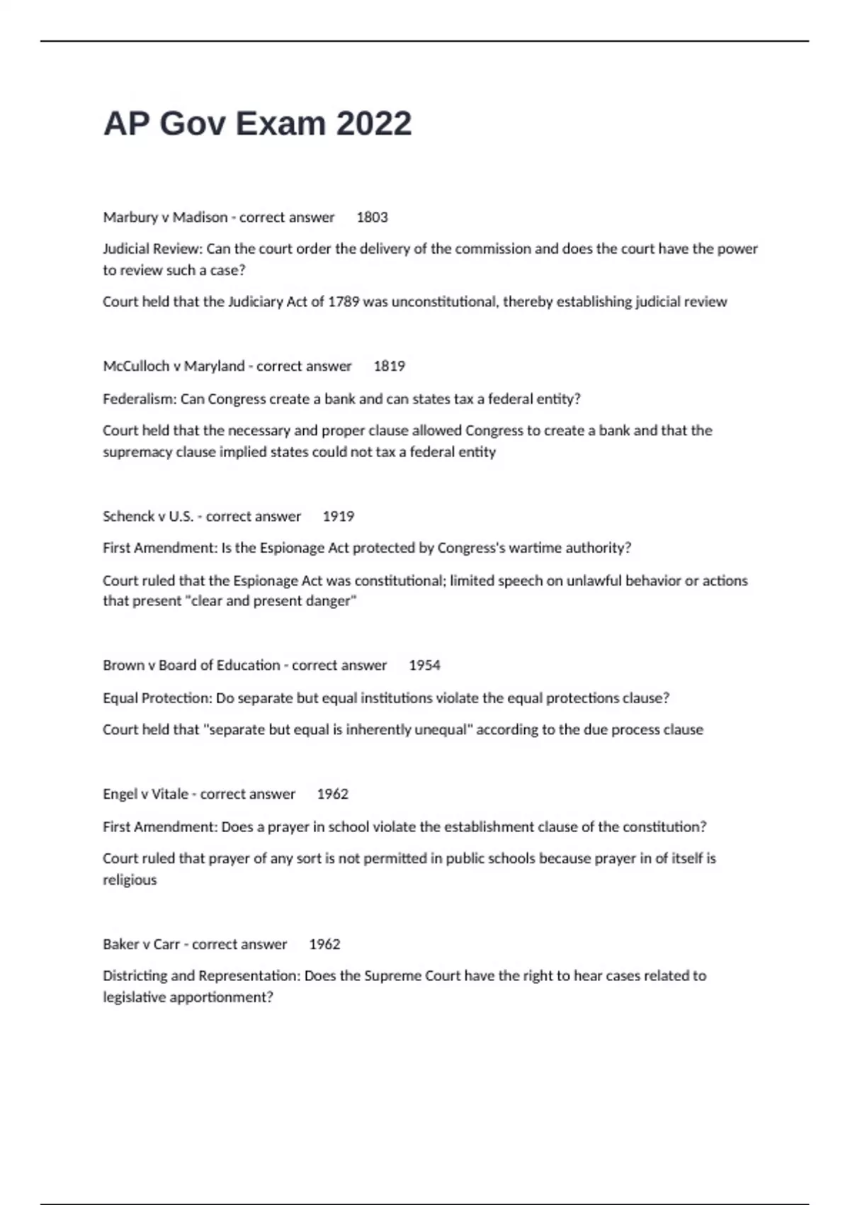 AP Gov Exam 2022 Latest Updated Exam Questions With Correct Detailed ...