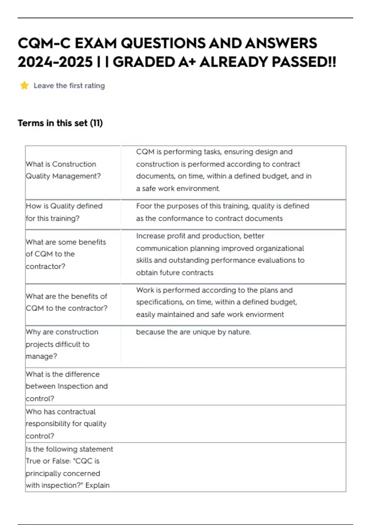 CQM-C EXAM QUESTIONS AND ANSWERS | | GRADED A+ ALREADY PASSED!! - CQM - Stuvia US