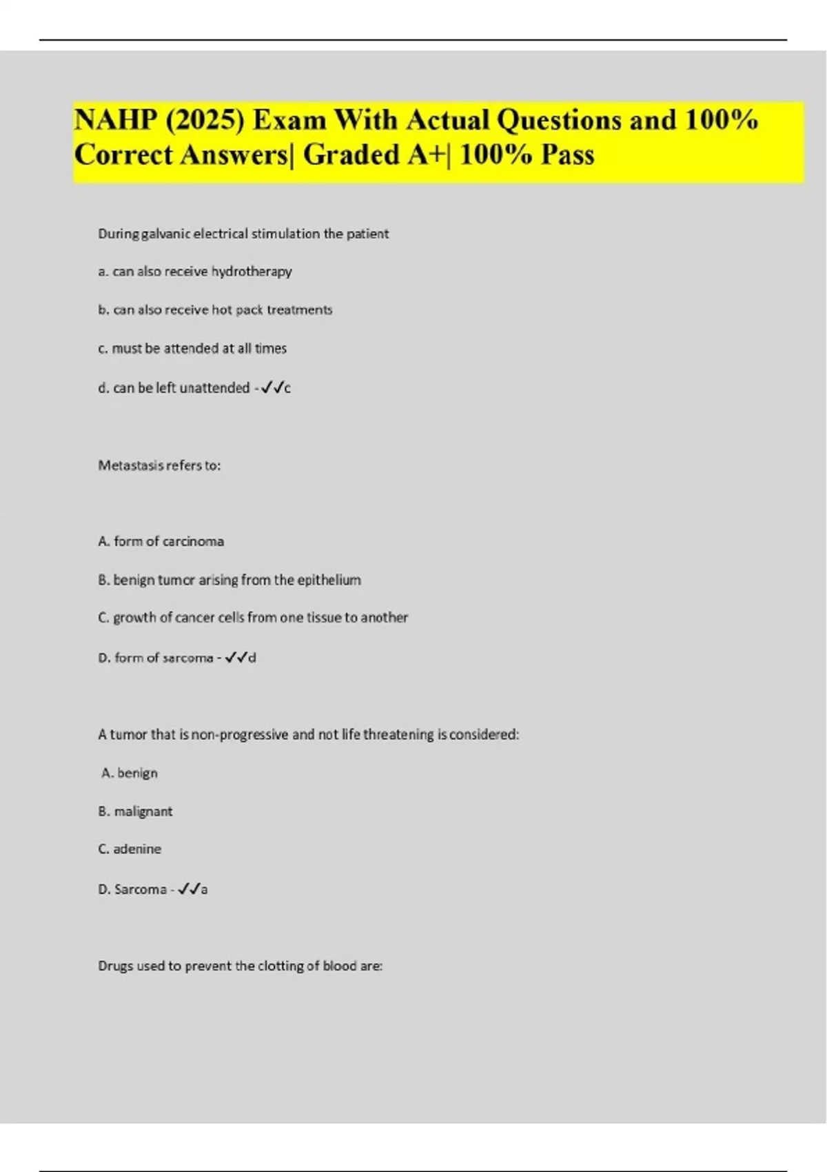 NAHP (2025) Exam With Actual Questions and 100% Correct Answers| Graded ...