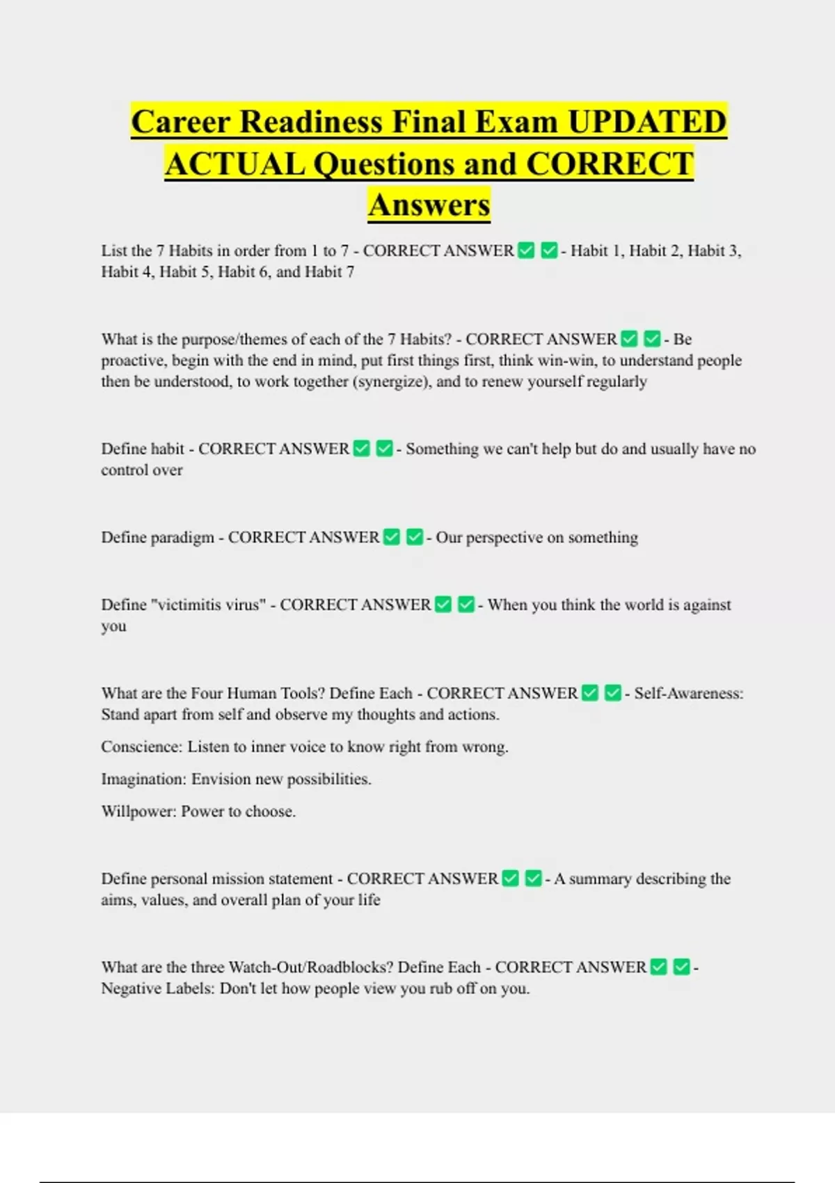 Career Readiness Final Exam UPDATED ACTUAL Questions and CORRECT ...