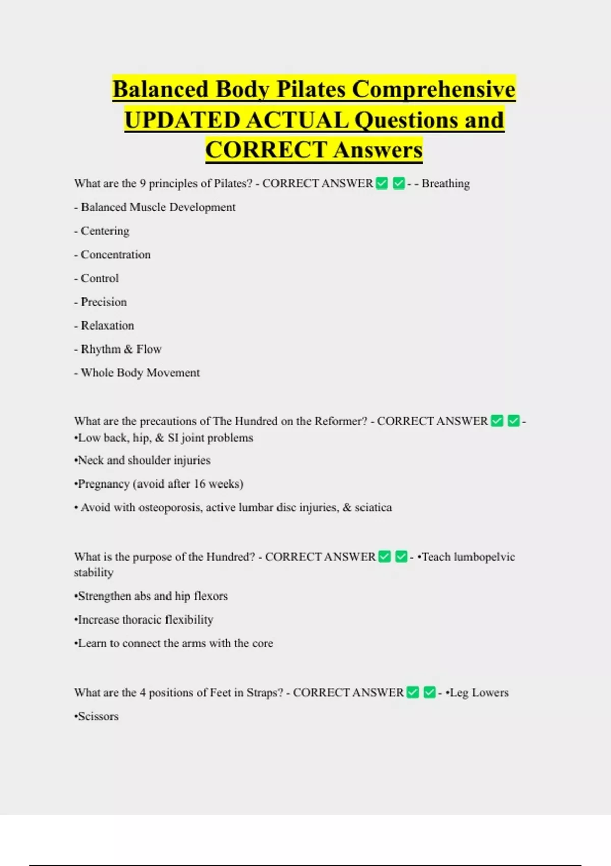 Balanced Body Pilates Comprehensive UPDATED ACTUAL Questions and ...