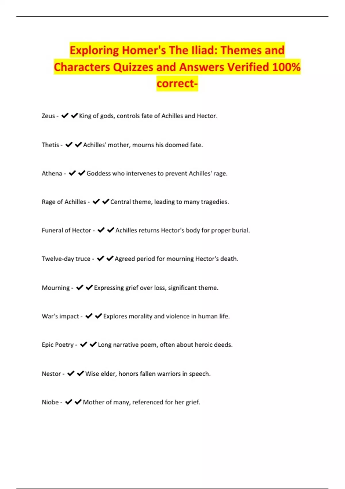 Exploring Homer's The Iliad: Themes and Characters Quizzes and Answers ...