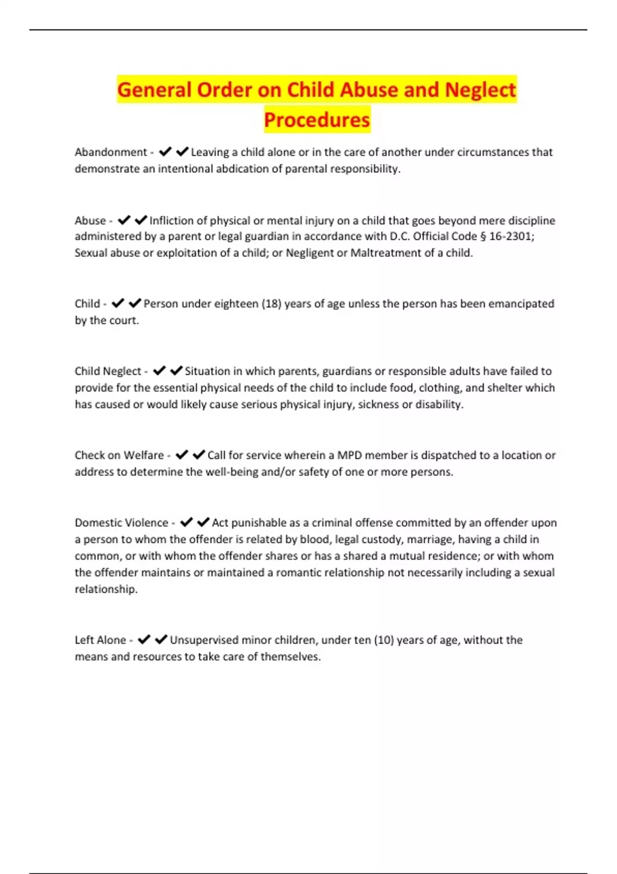 General Order on Child Abuse and Neglect ProceduresGeneral Order on ...