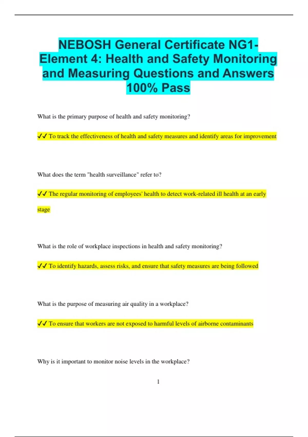 NEBOSH General Certificate NG1- Element 4: Health and Safety Monitoring ...