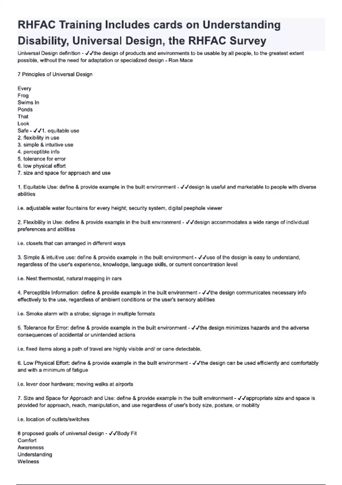 RHFAC Training Includes cards on Understanding Disability, Universal ...