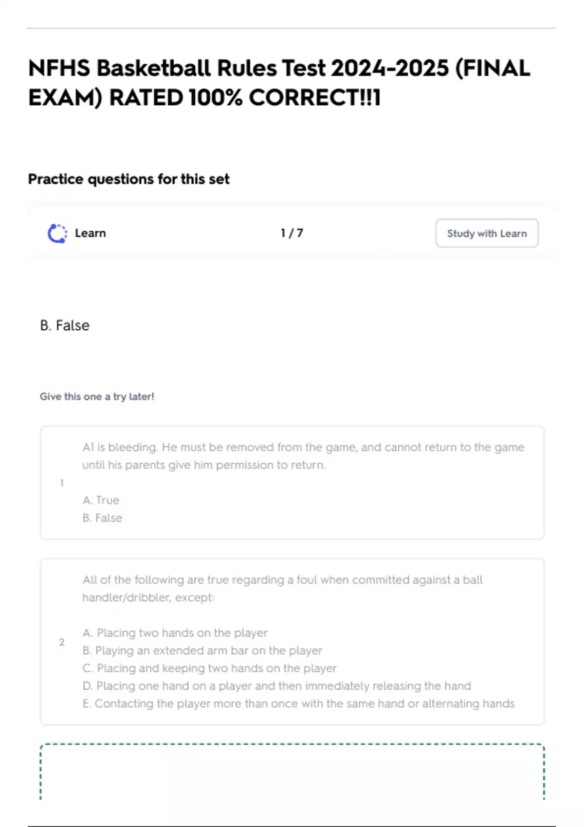 NFHS Basketball Rules Test (FINAL EXAM) RATED 100% CORRECT!!1 - NFHS ...