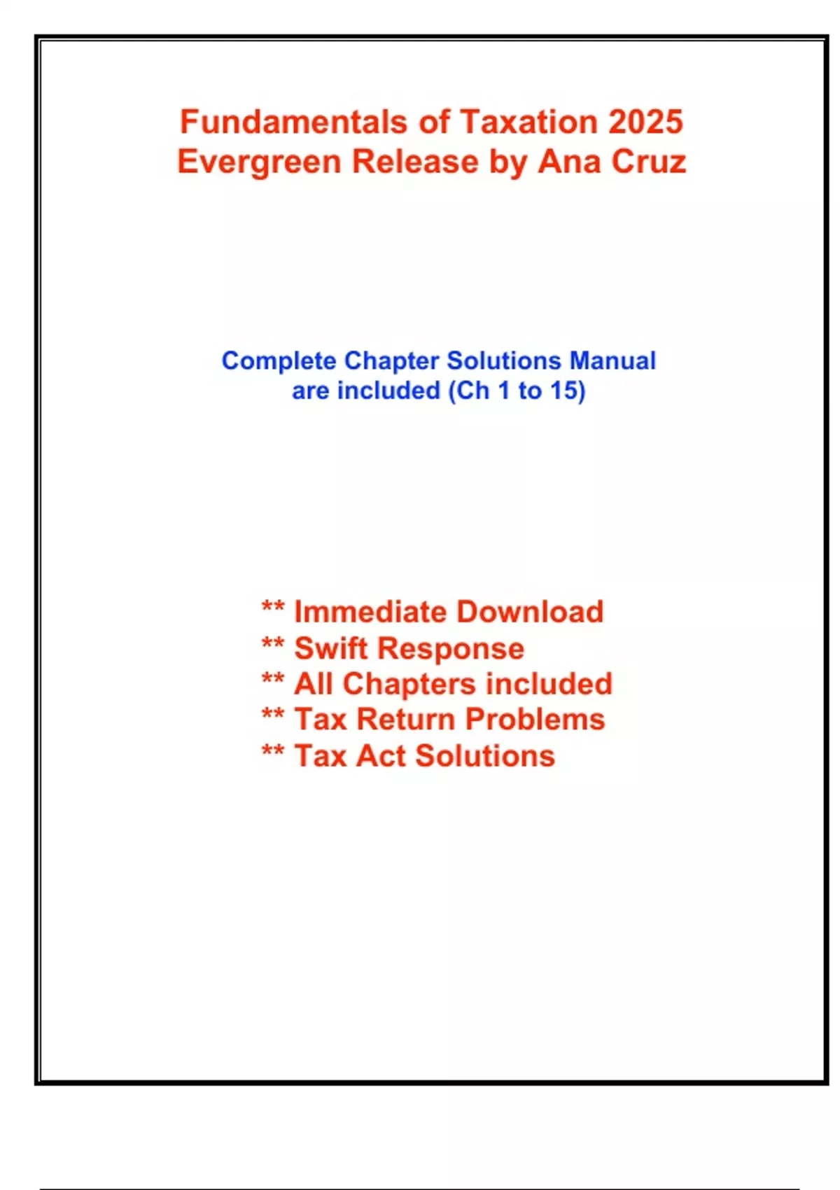 Solutions for Fundamentals of Taxation 2025 Evergreen Release by Cruz ...