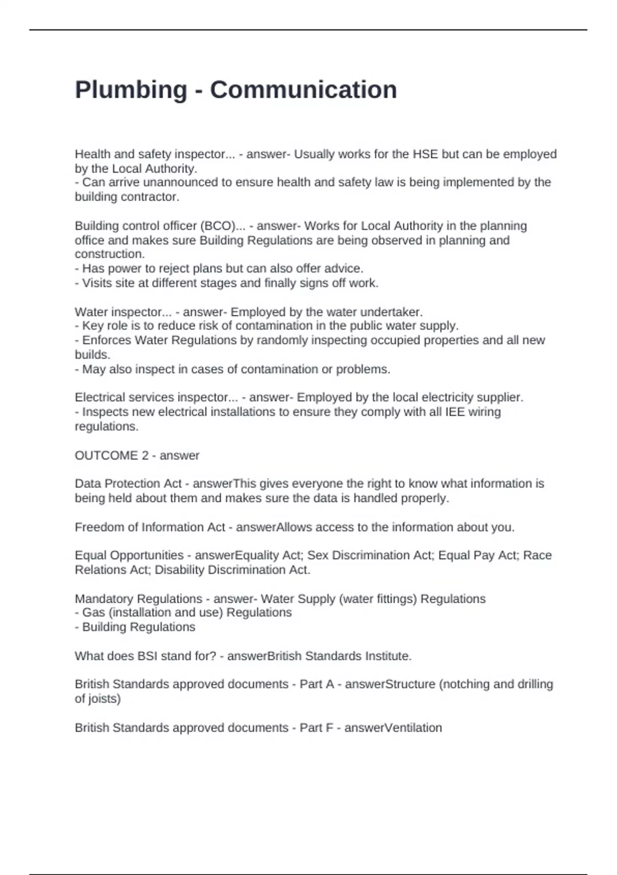 Plumbing - Communication Questions and Answers 100% Accurate - Plumbing ...