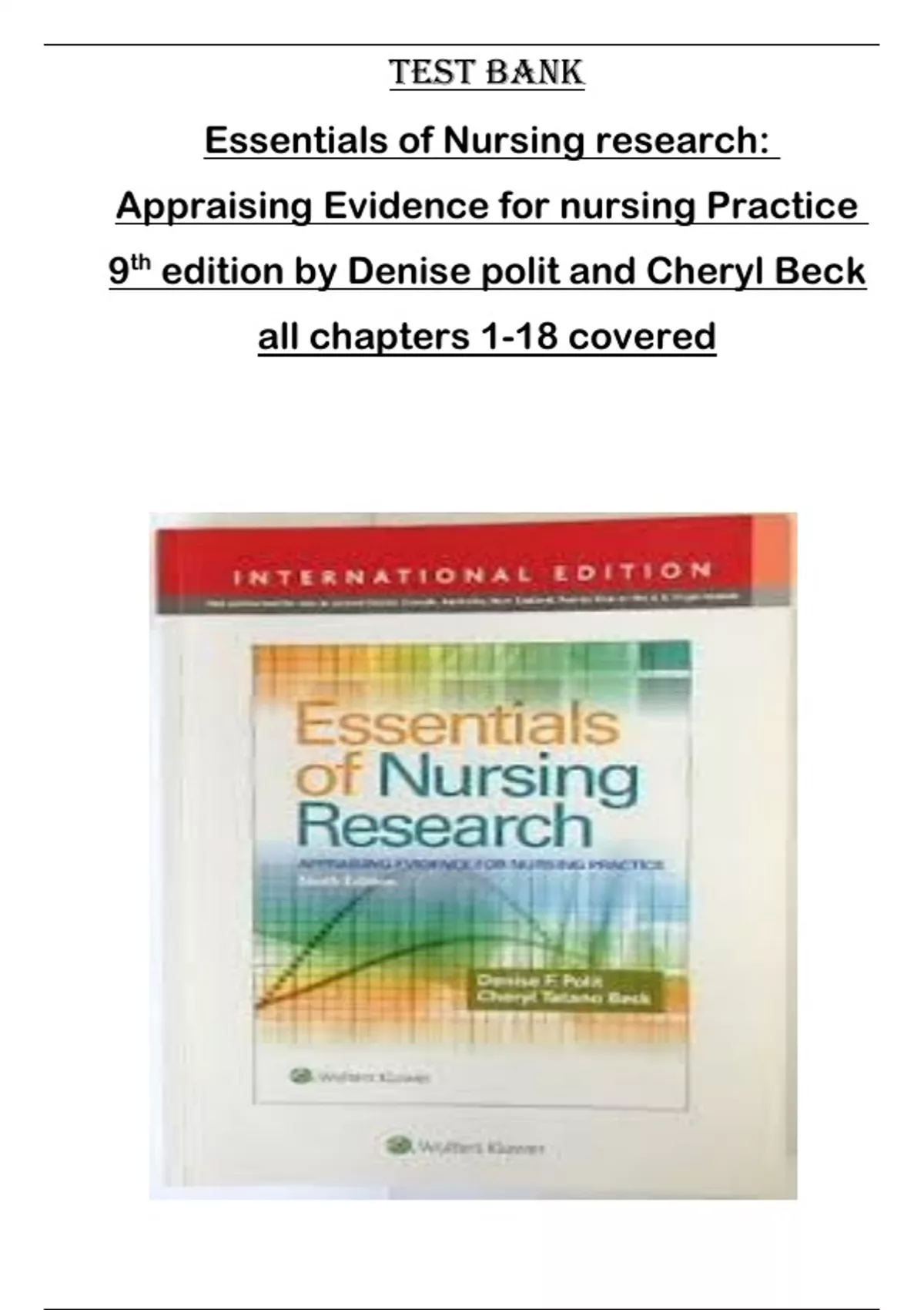 TEST BANK for Essentials of Nursing research: Appraising Evidence for ...