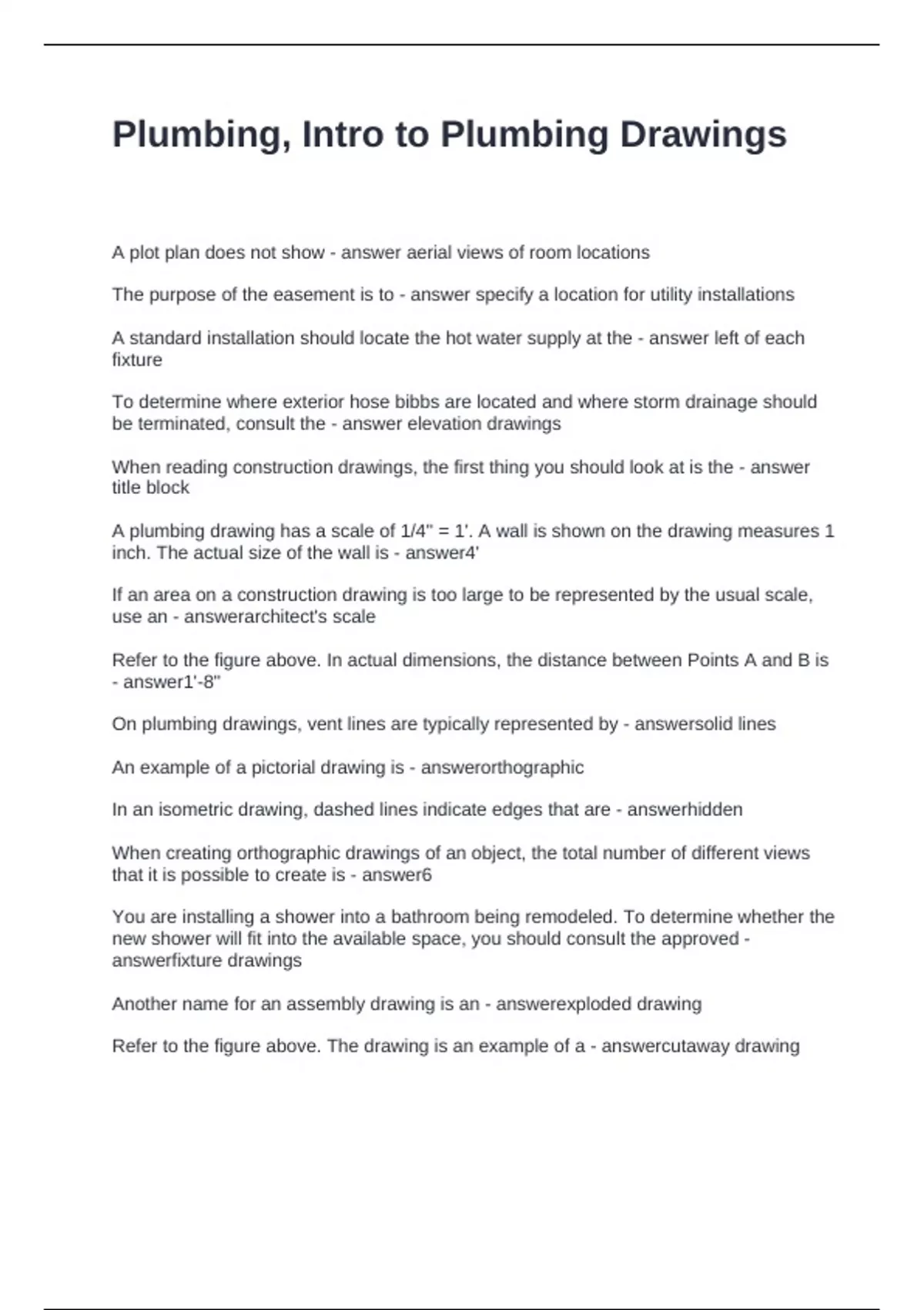 Plumbing, Intro to Plumbing Drawings Questions and Answers 2024 ...