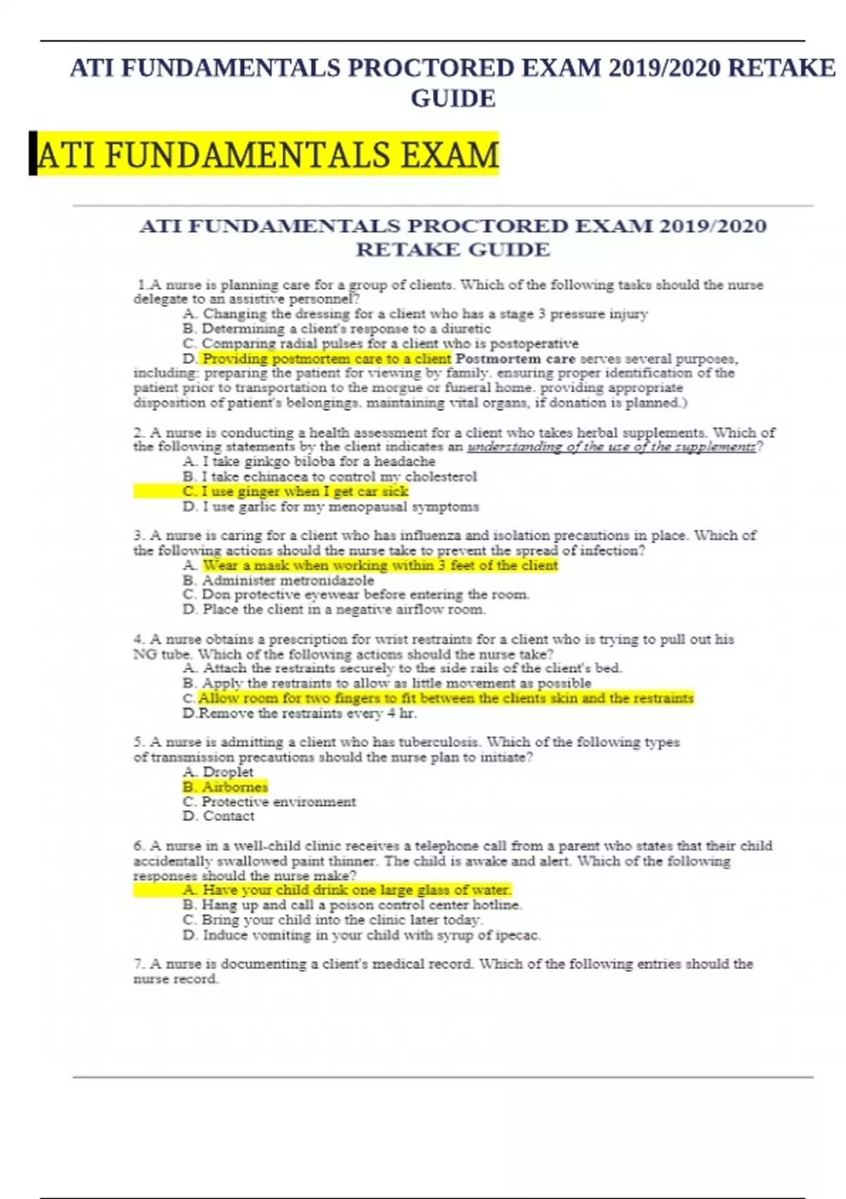 ATI FUNDAMENTALS PROCTORED EXAM RETAKE GUIDE ATI FUNDAMENTALS - Ati ...