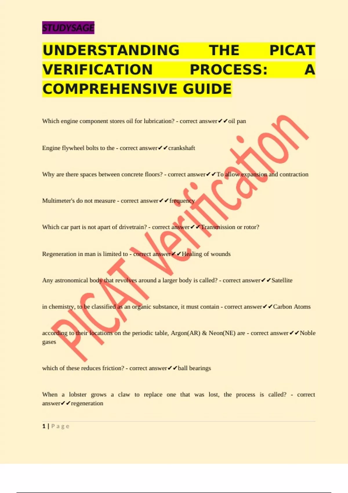 Understanding the PICAT Verification Process: A Comprehensive Guide - PICAT Verification - Stuvia US