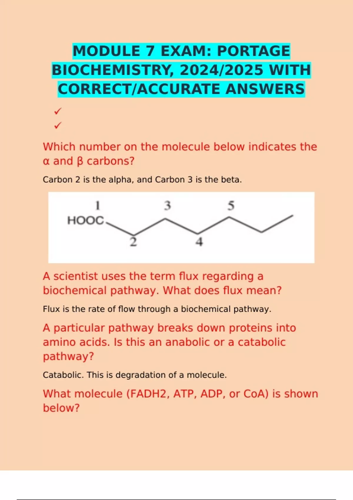MODULE 7 EXAM: PORTAGE BIOCHEMISTRY, 2024/2025 WITH CORRECT/ACCURATE ...