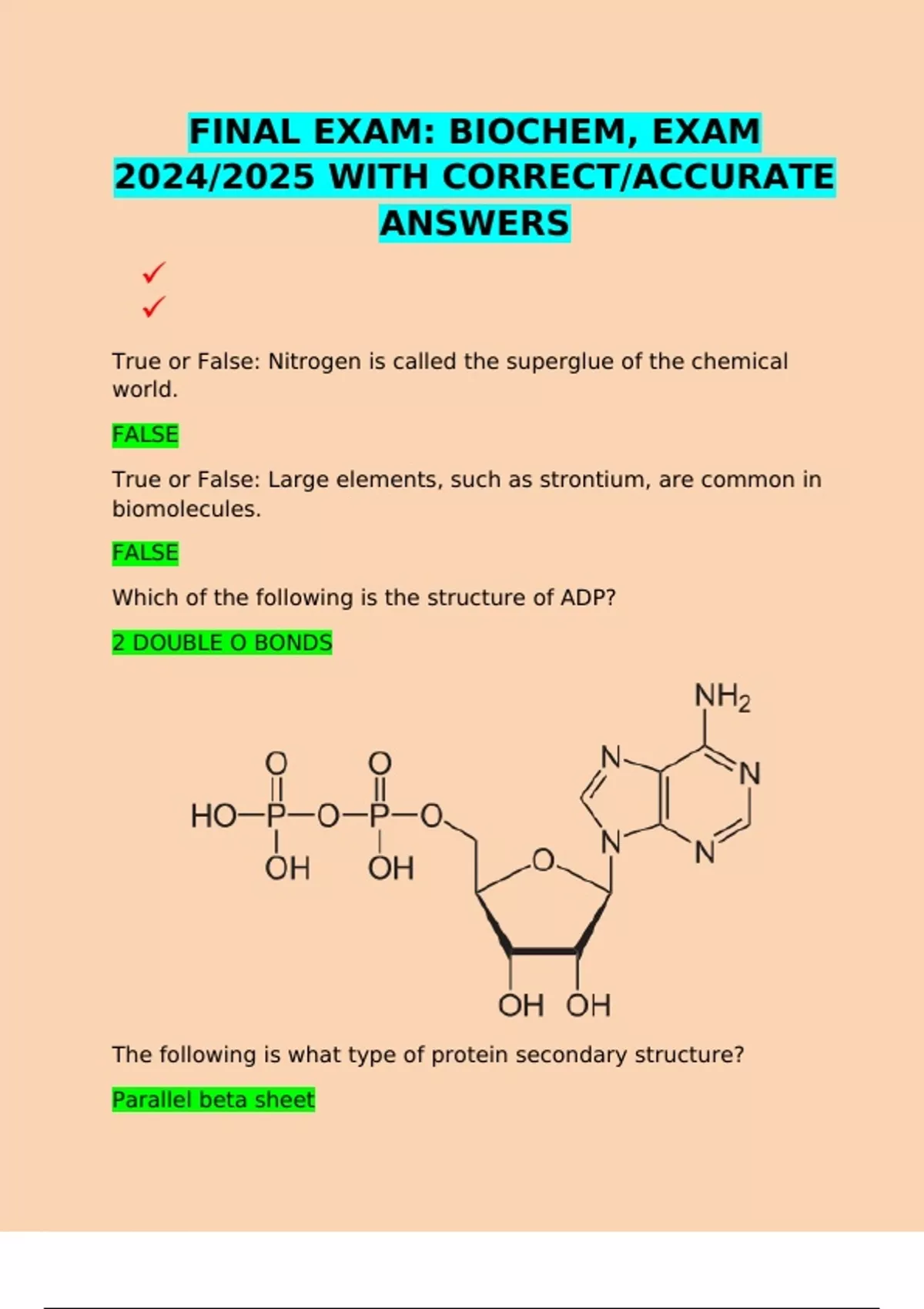 FINAL EXAM: BIOCHEM, EXAM 2024/2025 WITH CORRECT/ACCURATE ANSWERS ...