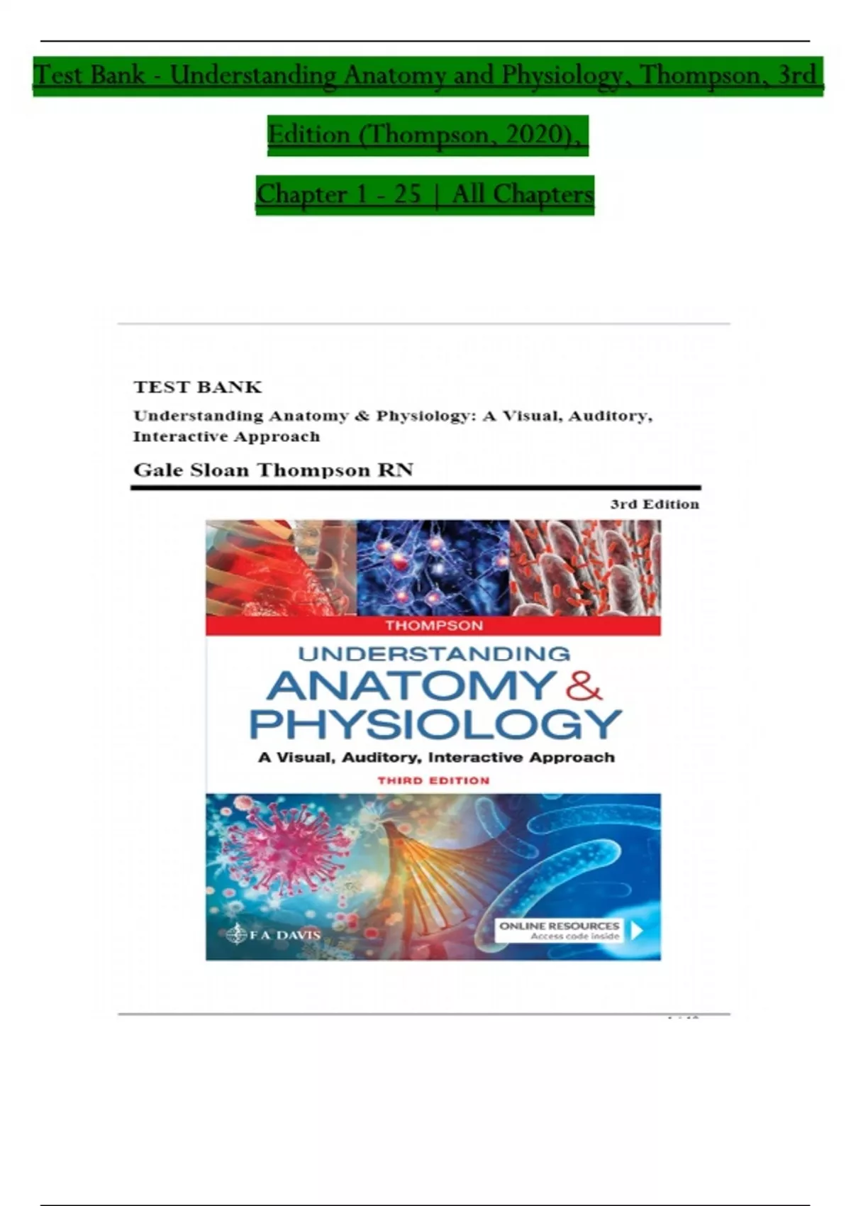 TEST BANK for Understanding Anatomy and Physiology A Visual, Auditory ...