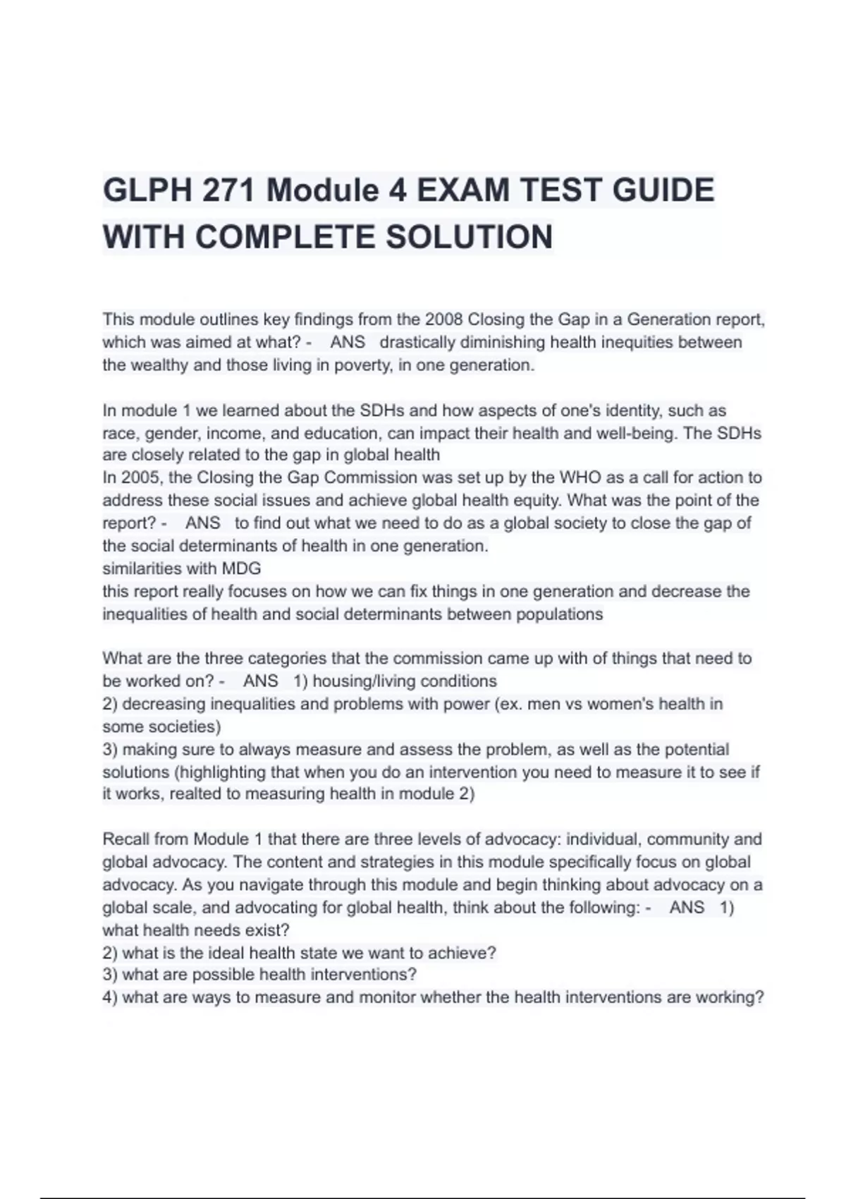 GLPH 271 Module 4 EXAM TEST GUIDE WITH COMPLETE SOLUTION - GLPH 271 ...