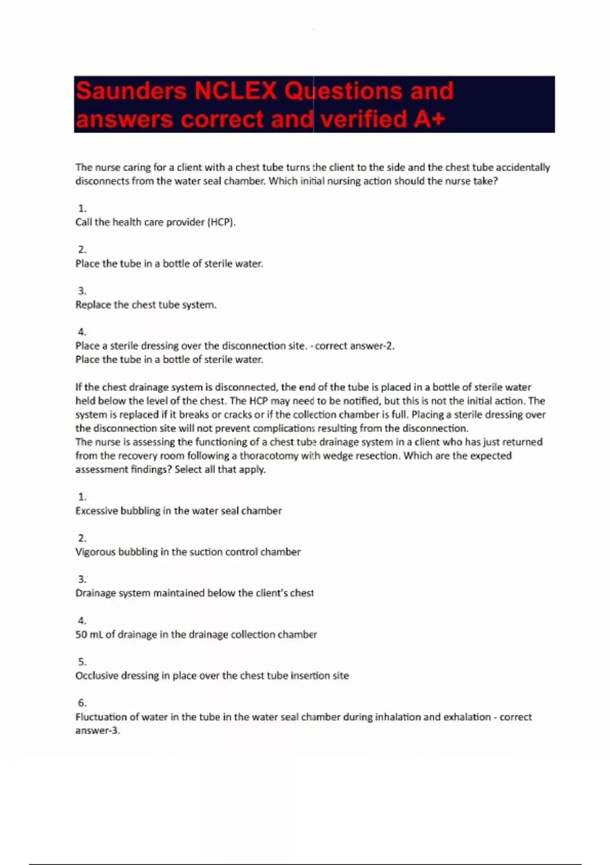 Saunders NCLEX Questions and answers graded A.pdfSaunders NCLEX ...