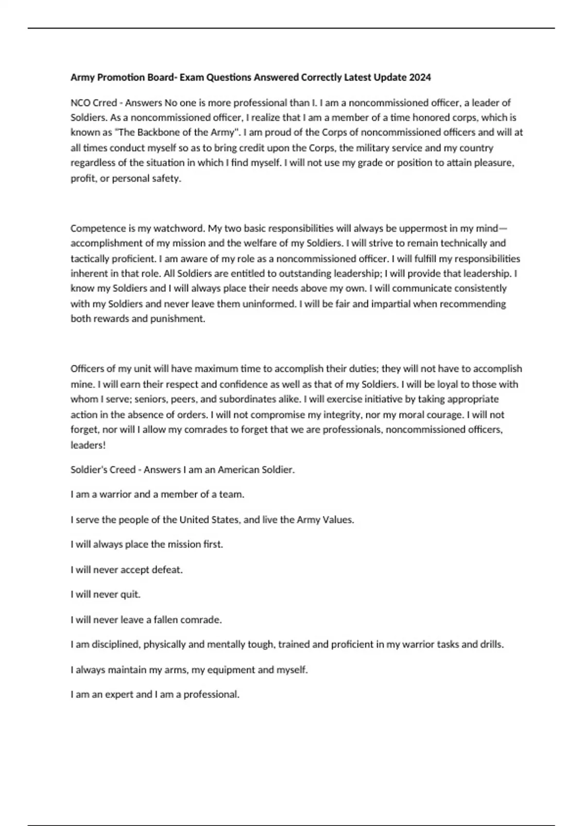 Army Promotion Board- Exam Questions Answered Correctly Latest Update ...