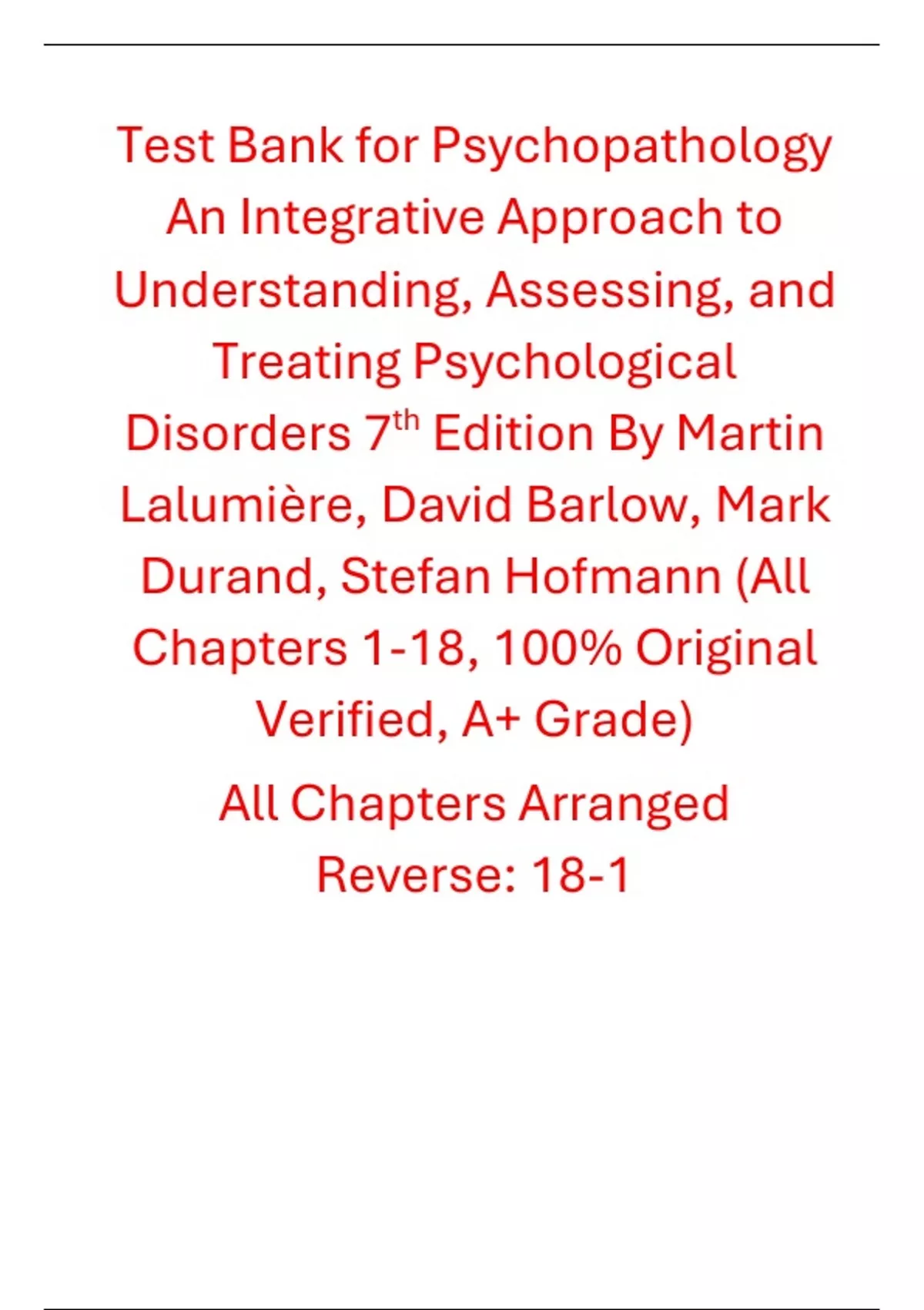 Psychopathology An Integrative Approach to Understanding, Assessing ...