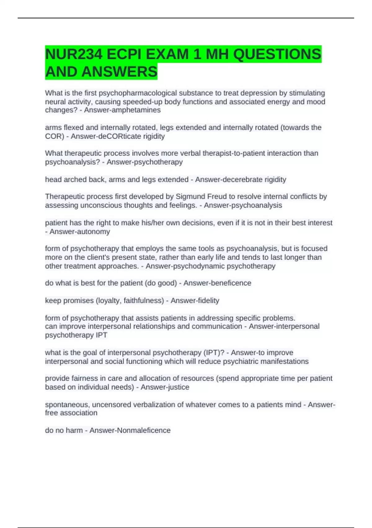 NUR234 ECPI EXAM 1 MH QUESTIONS AND ANSWERS - ECPI - Stuvia US