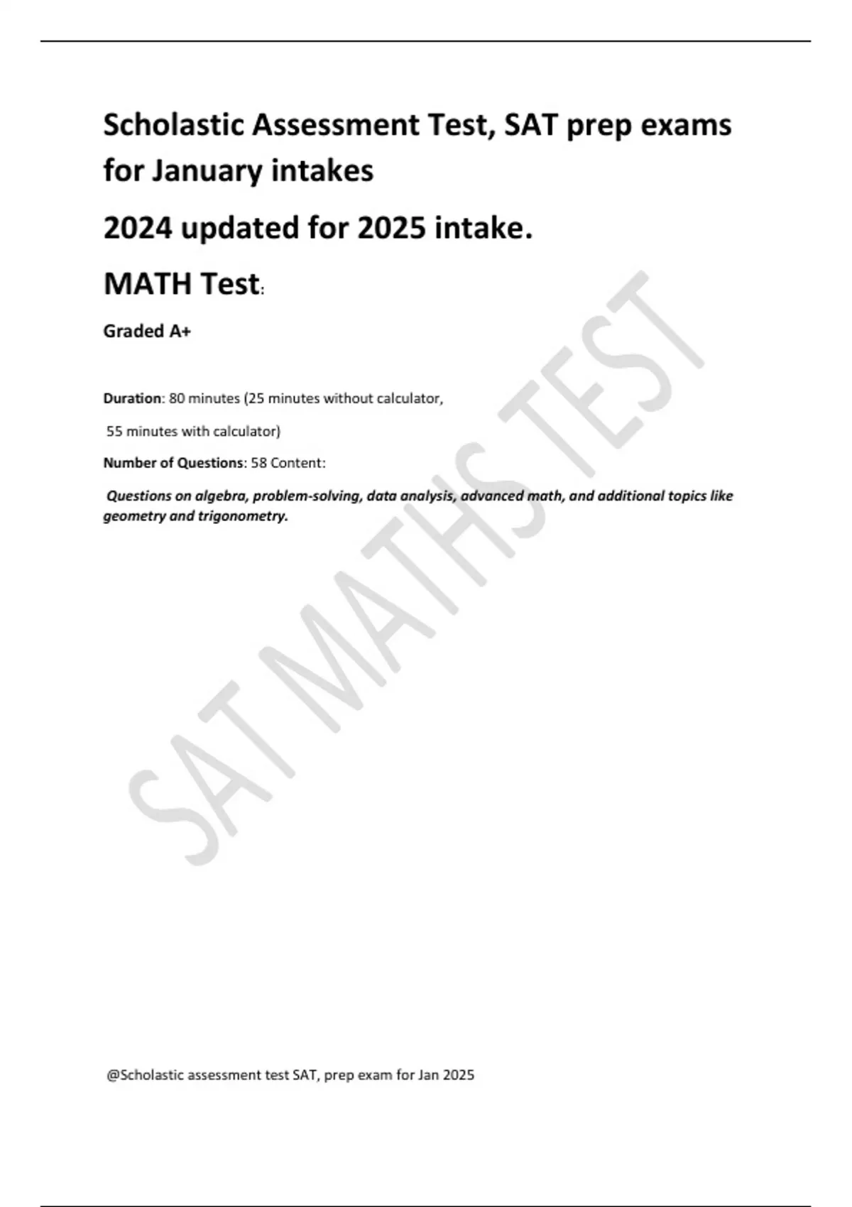 Scholastic Assessment Test, SAT prep exams for January intakes 2024 ...
