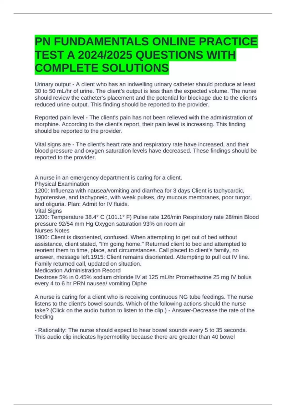 PN FUNDAMENTALS ONLINE PRACTICE TEST A 2024/2025 QUESTIONS WITH ...