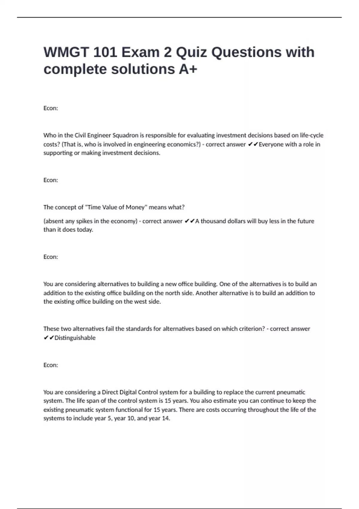 WMGT 101 Exam 2 Quiz Questions with complete solutions A+ - WMGT ...