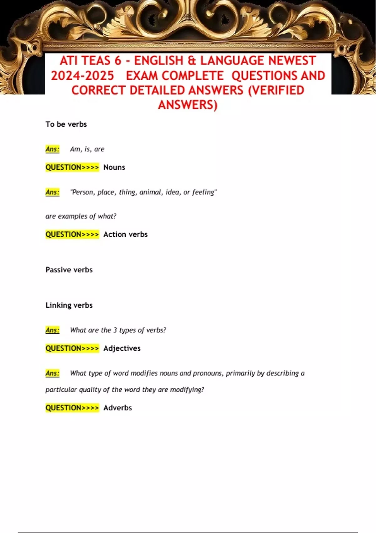 ATI TEAS 6 - ENGLISH & LANGUAGE NEWEST EXAM COMPLETE QUESTIONS AND ...