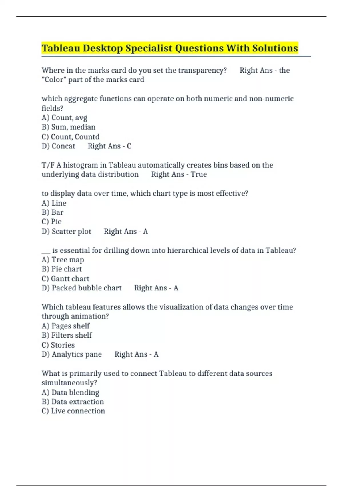 Tableau Desktop Specialist Questions With Solutions - Tableau Desktop ...