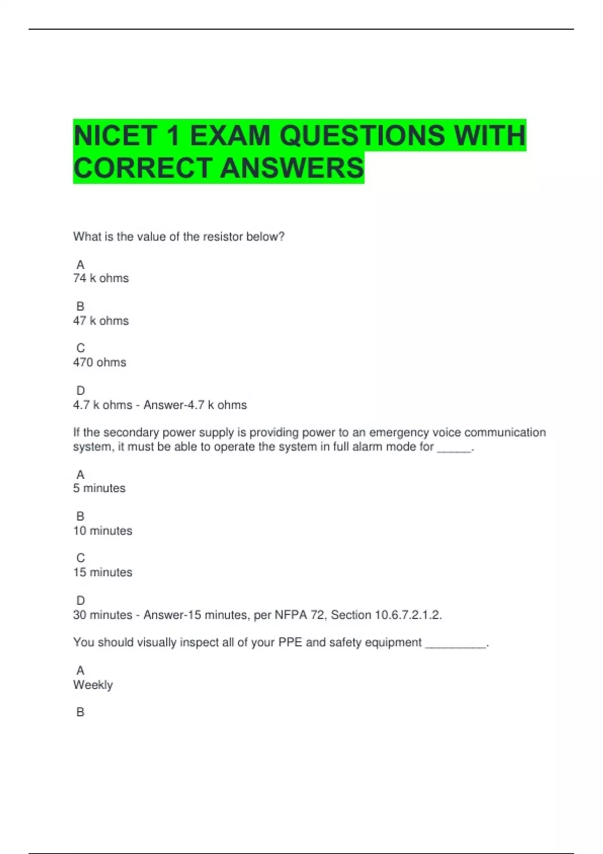 NICET 1 EXAM QUESTIONS WITH CORRECT ANSWERS - NICET 1 - Stuvia US