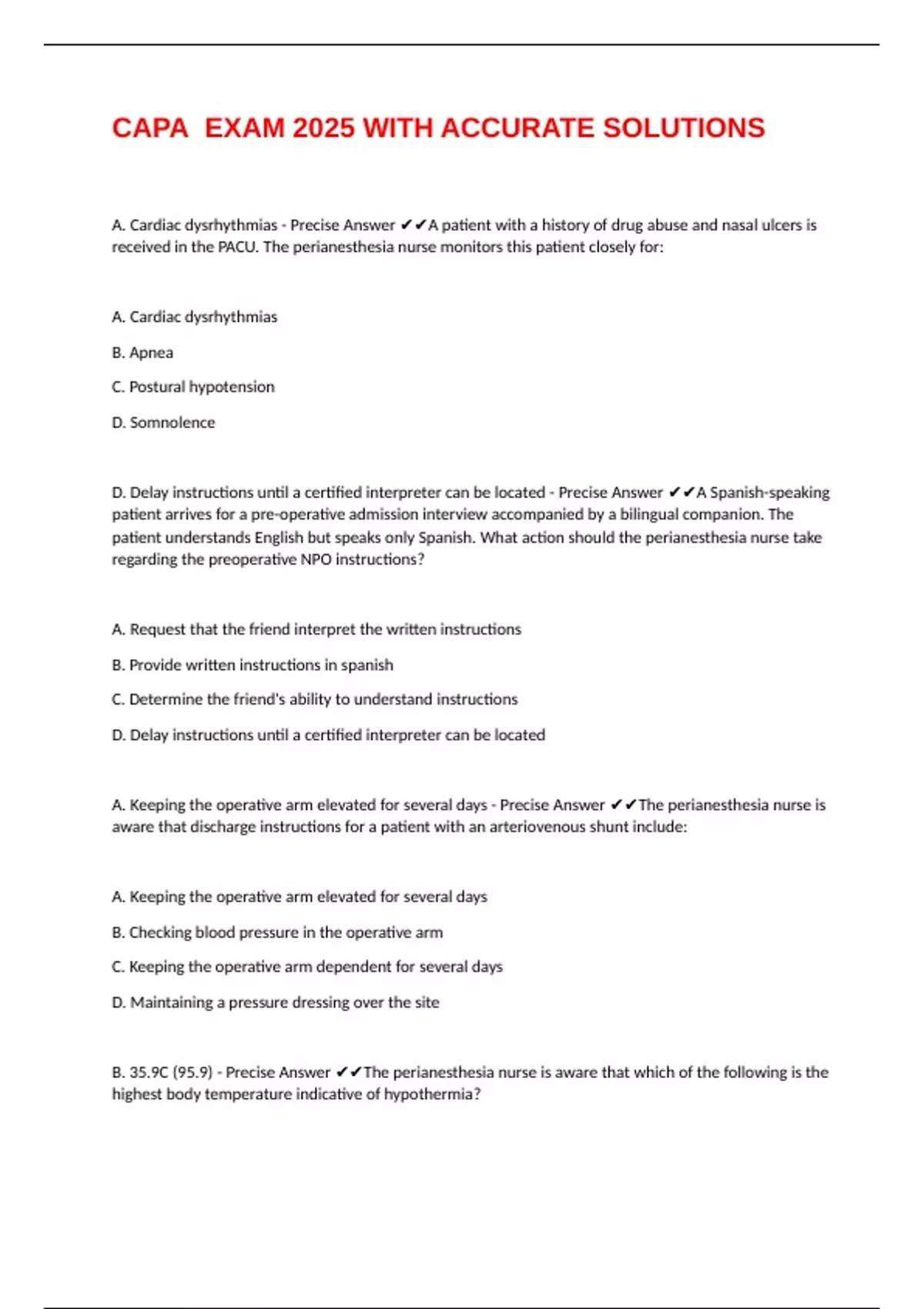 CAPA EXAM 2025 WITH ACCURATE SOLUTIONS - CAPA - Stuvia US