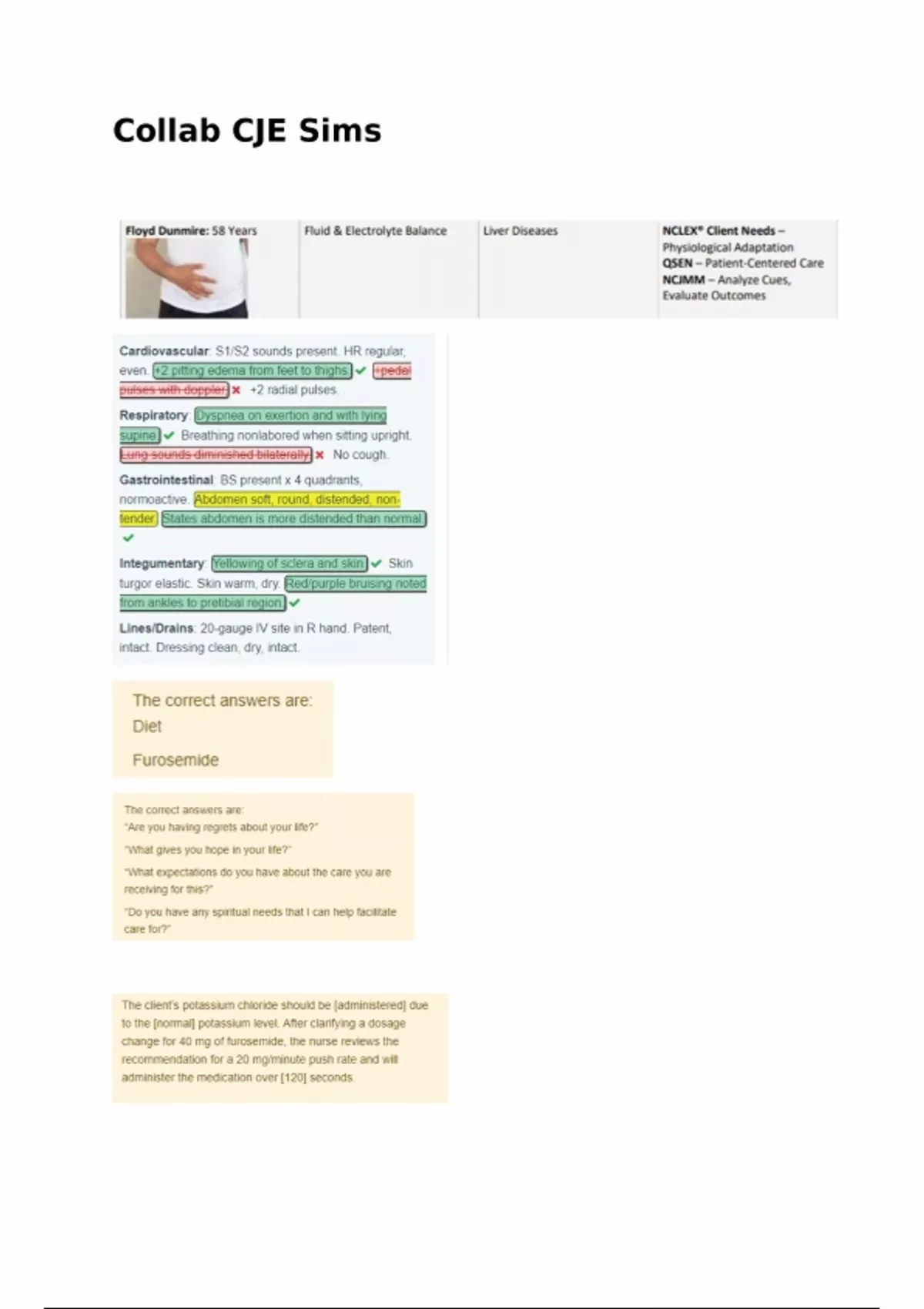 Collab CJE Sims Updated with complete solutions - NCLEX RN 150 - Stuvia US