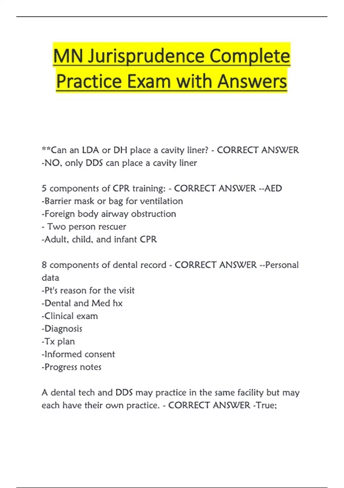 MN Jurisprudence Complete Practice Exam with Answers 2024/2025 - Mn ...