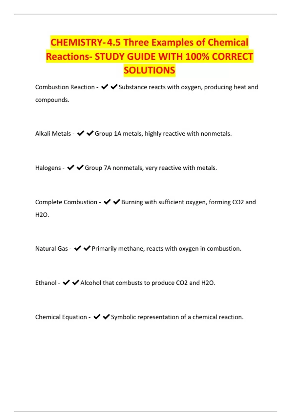 CHEMISTRY- 4.5 Three Examples of Chemical Reactions- STUDY GUIDE WITH ...