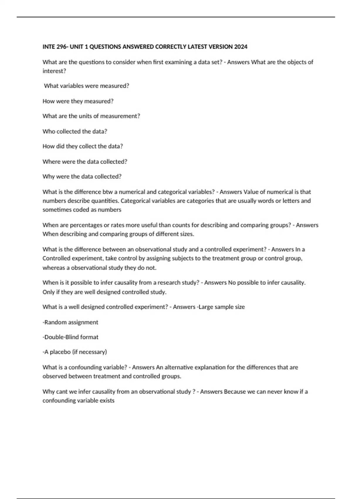 INTE 296- UNIT 1 QUESTIONS ANSWERED CORRECTLY LATEST VERSION 2024 ...