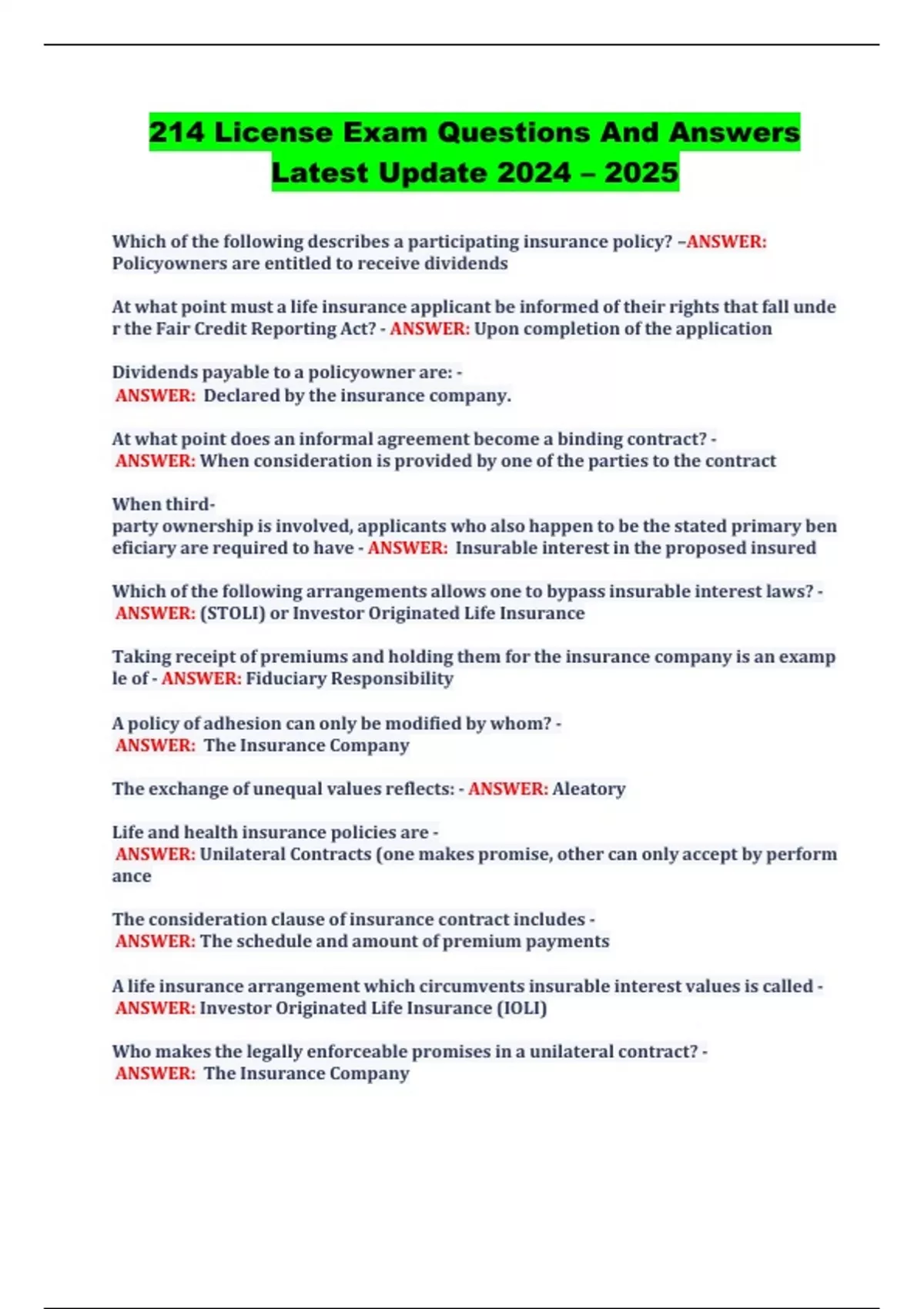 214 License Exam Questions And Answers Latest Update 2024 – 2025 - 214 ...