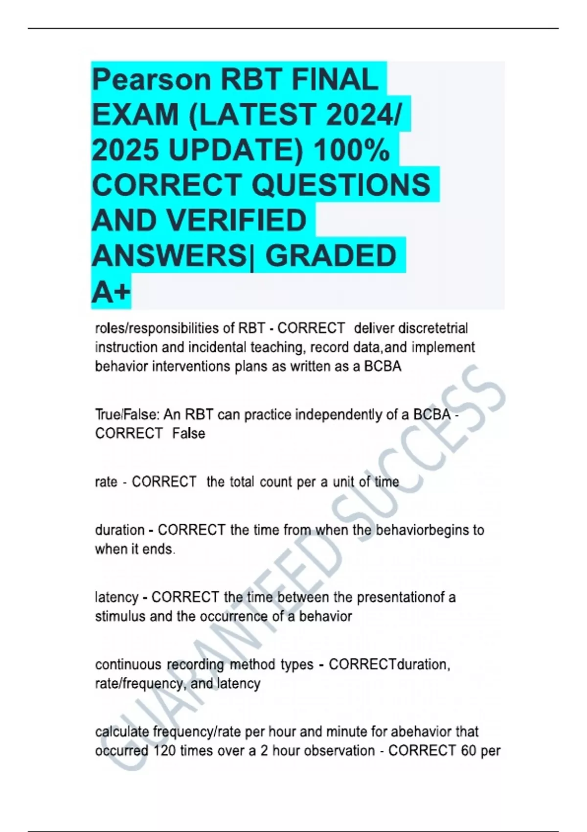 Pearson RBT FINAL EXAM (LATEST 2024/ 2025 UPDATE) 100% CORRECT ...