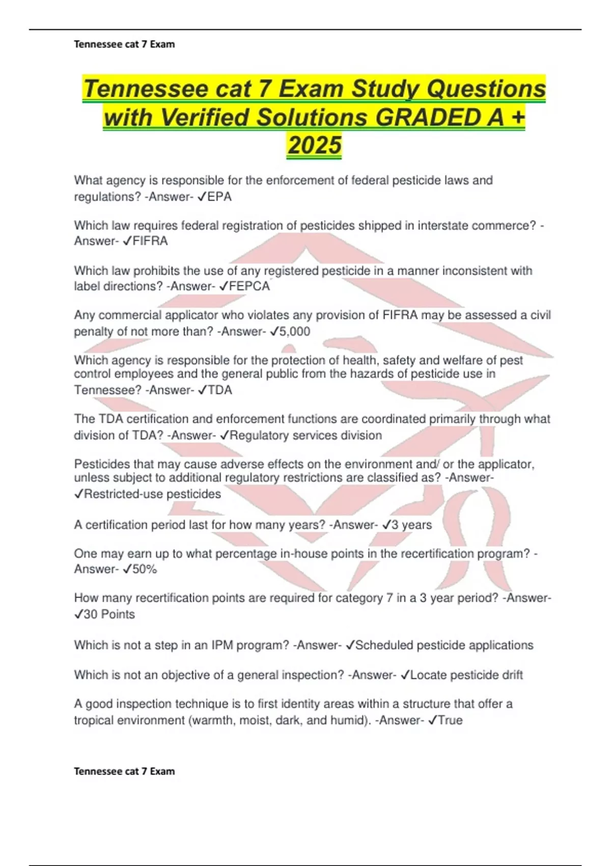 Tennessee cat 7 Exam Study Questions with Verified Solutions GRADED A ...