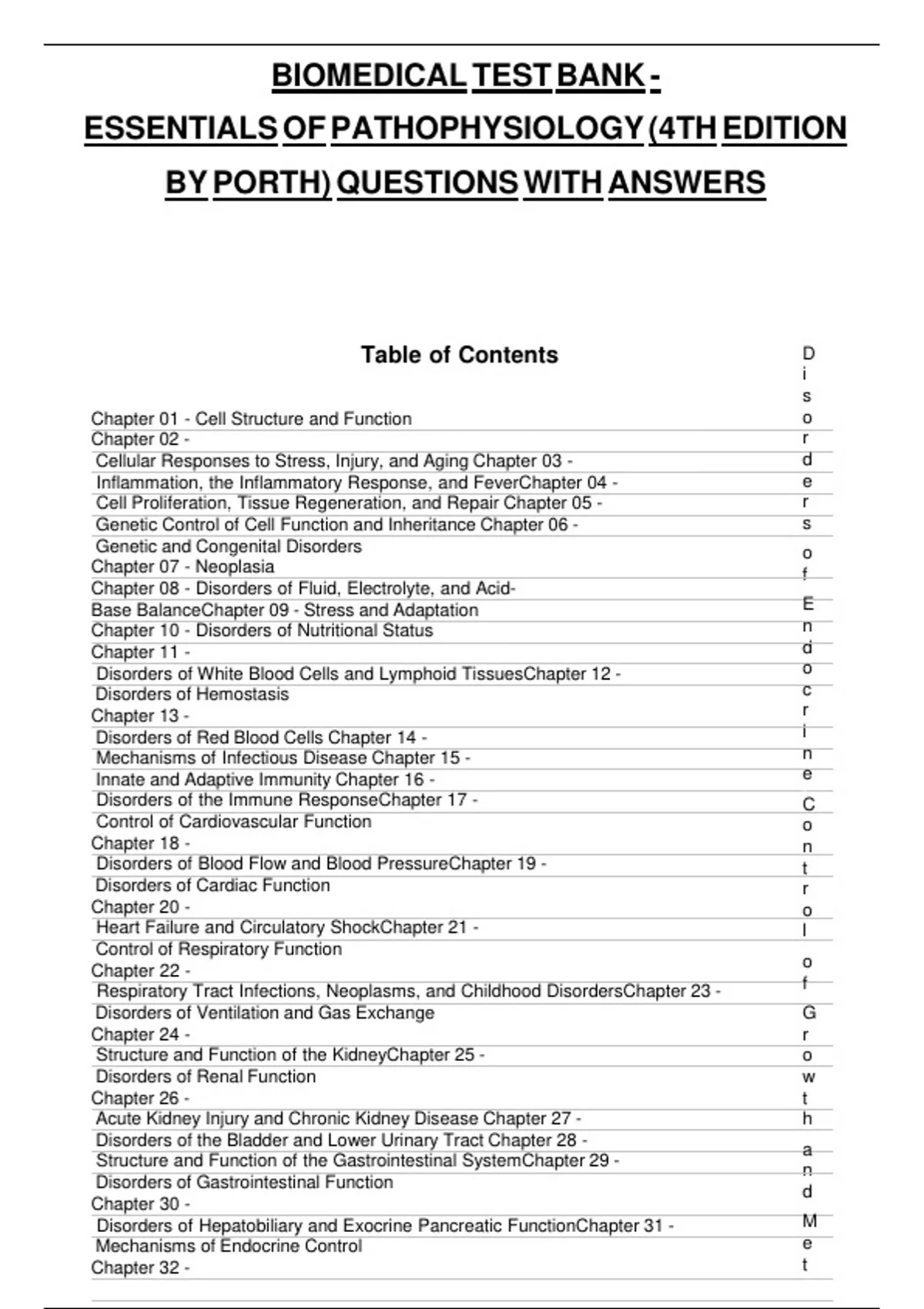 Porth’s Essentials of Pathophysiology 5th Edition by Tommie L Norris ...