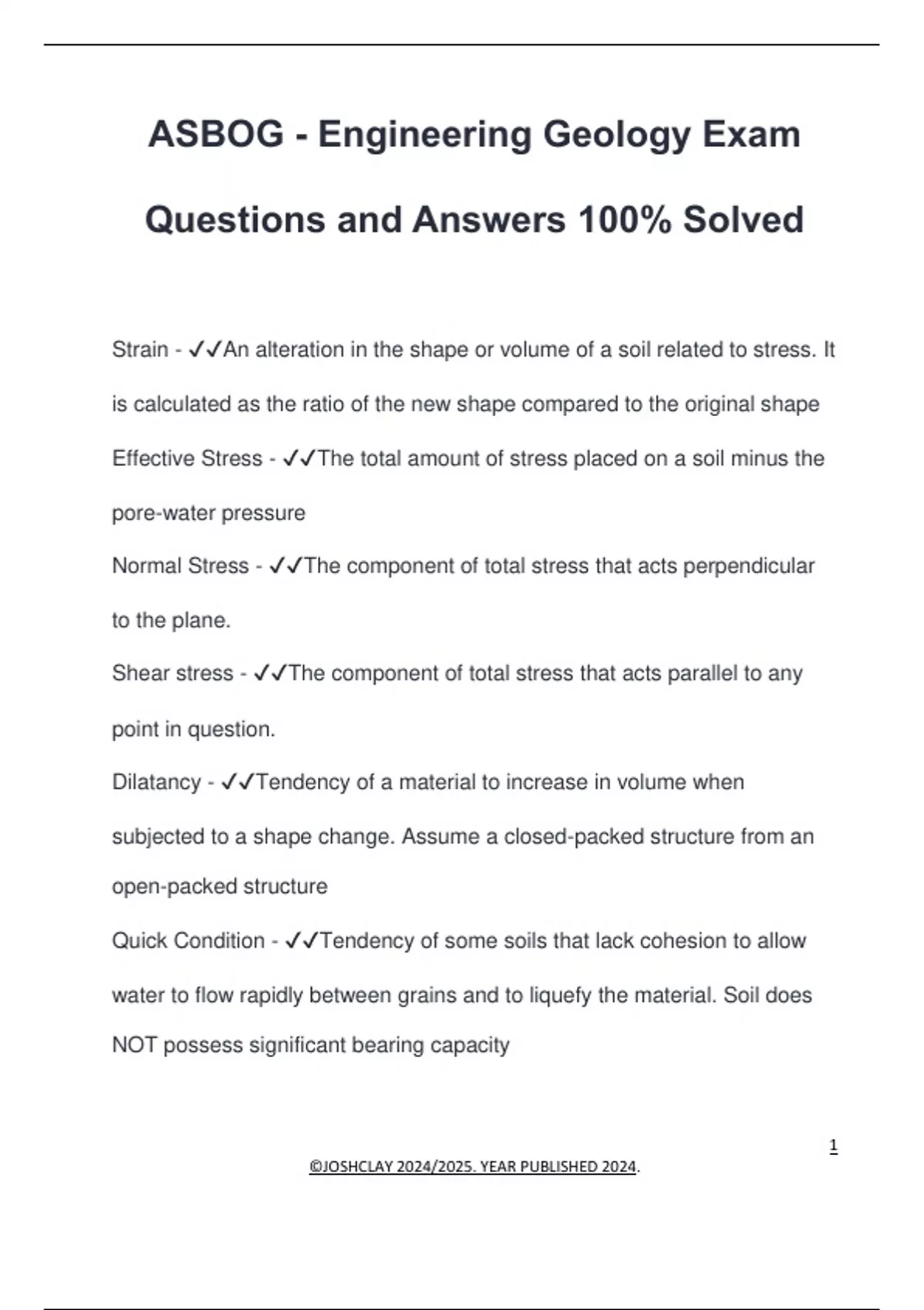 ASBOG - Engineering Geology Exam Questions and Answers 100% Solved ...
