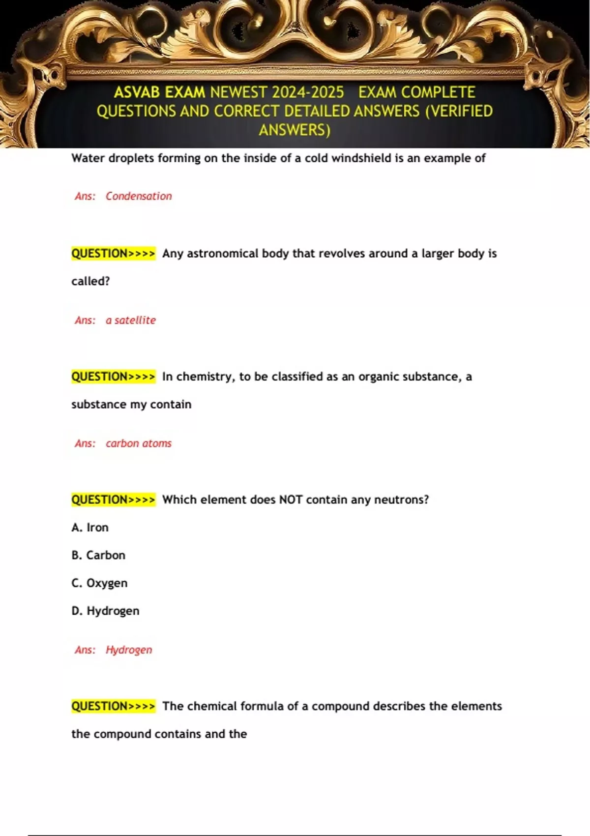 ASVAB Exam – Complete Practice Questions and Verified Answers (2024 ...